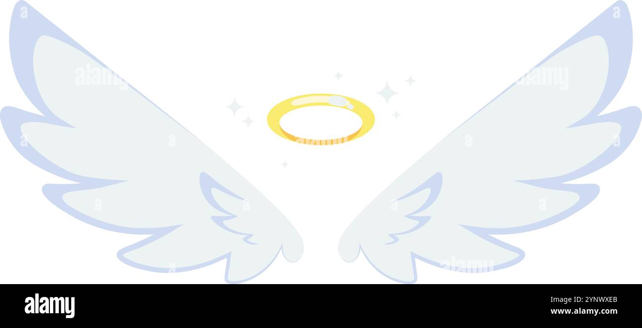 The wings of a white angel are shown with a golden circle in the center ...