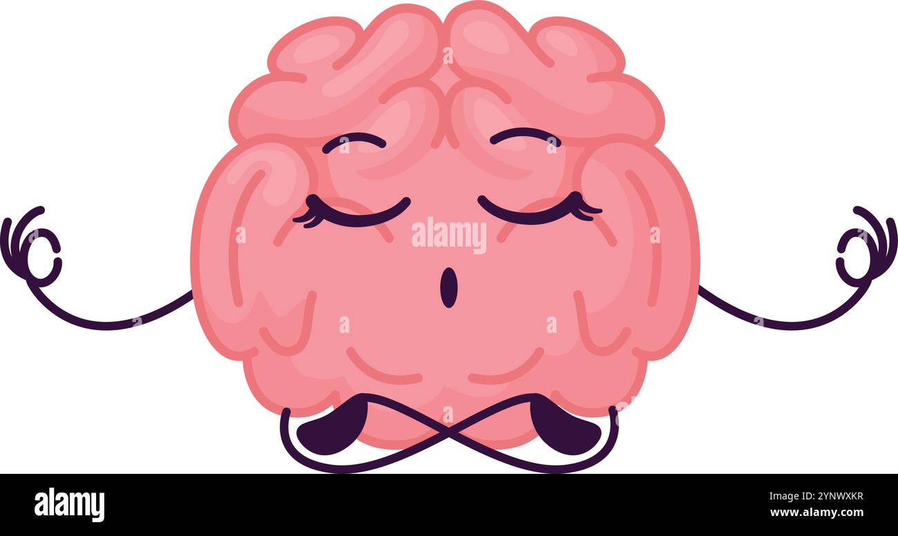 A cartoon brain is shown in a relaxed pose, with its eyes closed Stock ...
