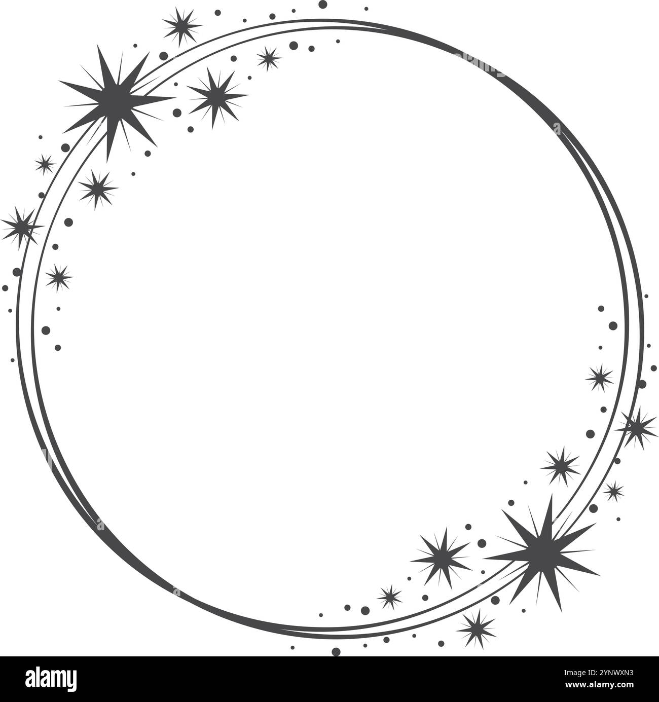 A black and white image of a circle with stars surrounding it Stock ...