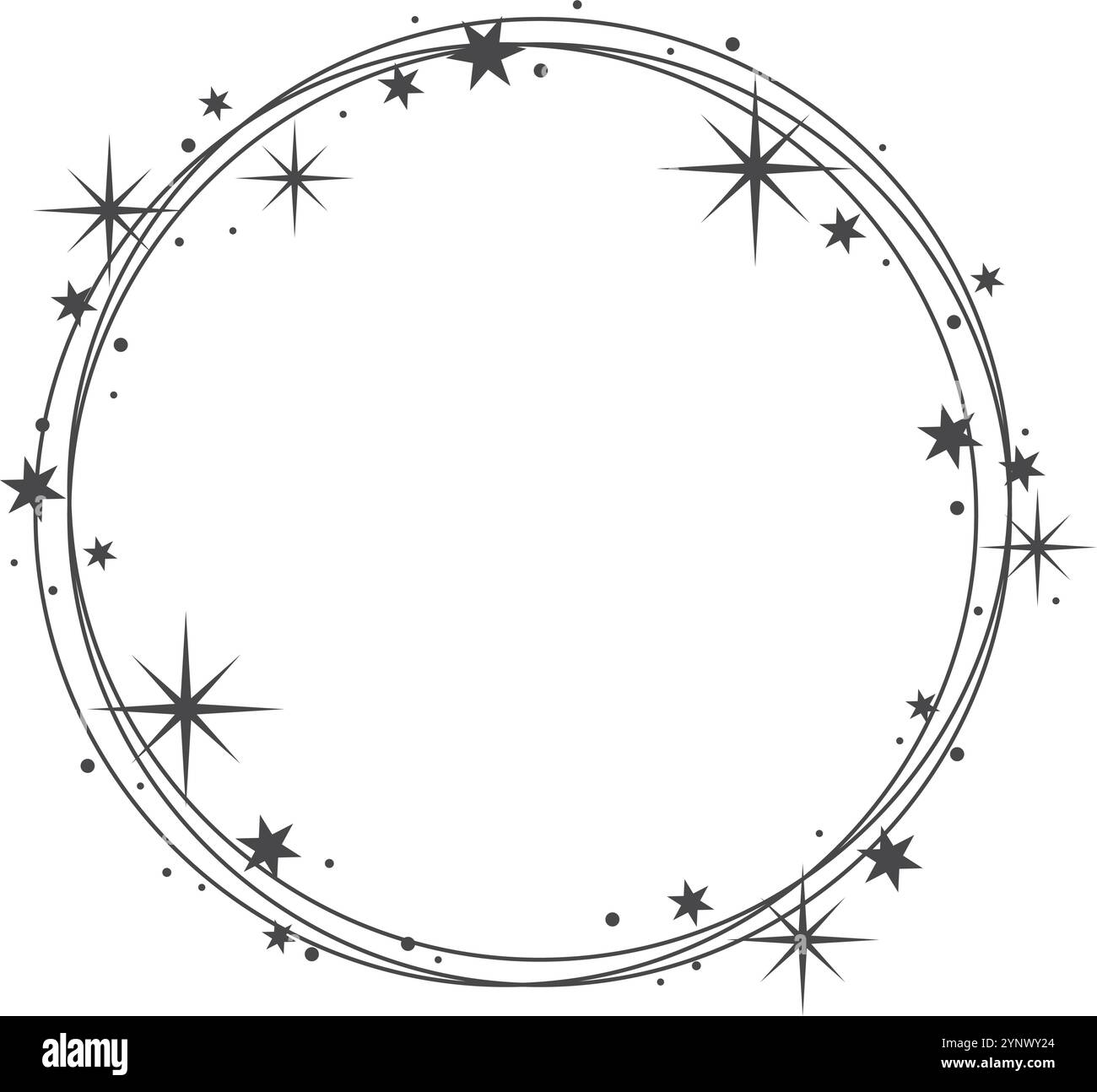 A black and white image of a circle with stars surrounding it Stock ...