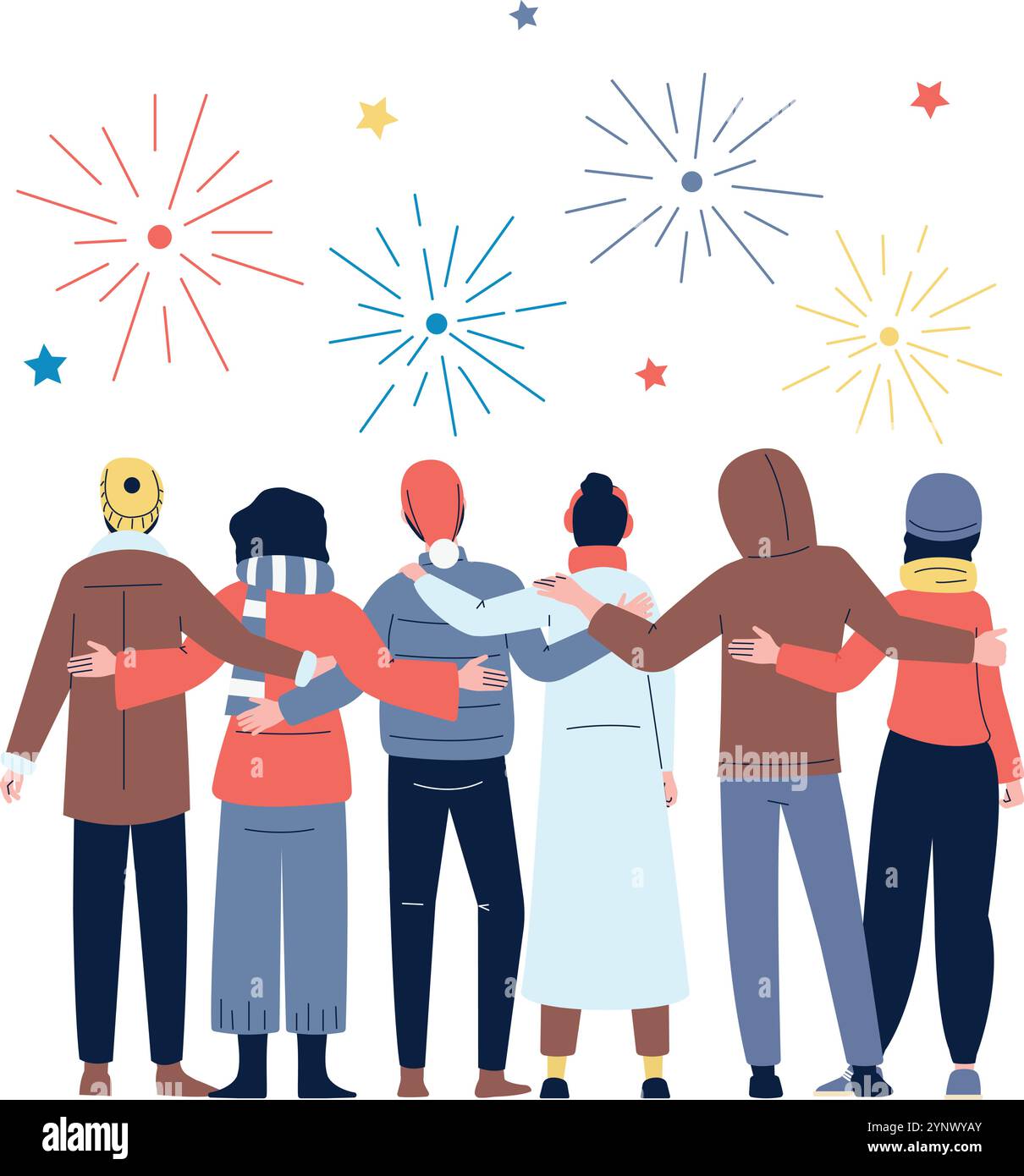 A group of people are hugging each other in a group photo Stock Vector ...