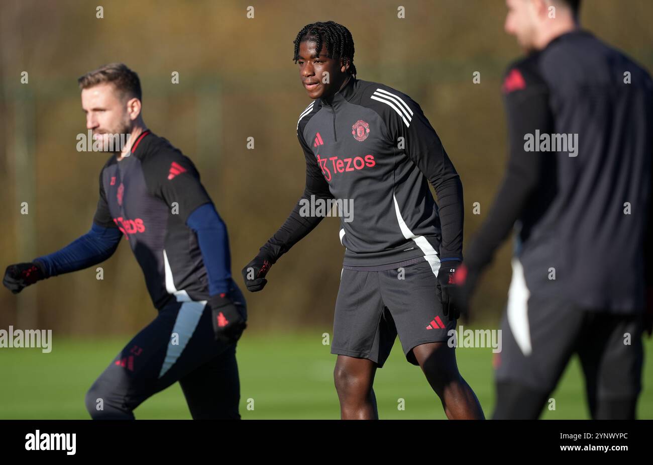 Manchester United's Godwill Kukonki (centre) during a training session ...
