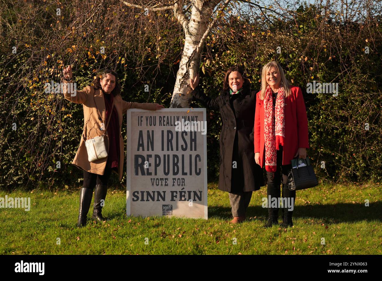 (left to right) Candidate Caroline Hogan, Sinn Fein leader Mary Lou McDonald, and outgoing TD ...