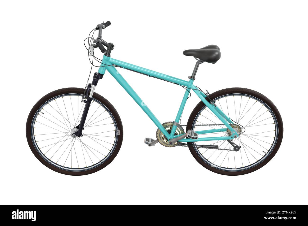 Blue teal bicycle, side view isolated on white background, 3D ...