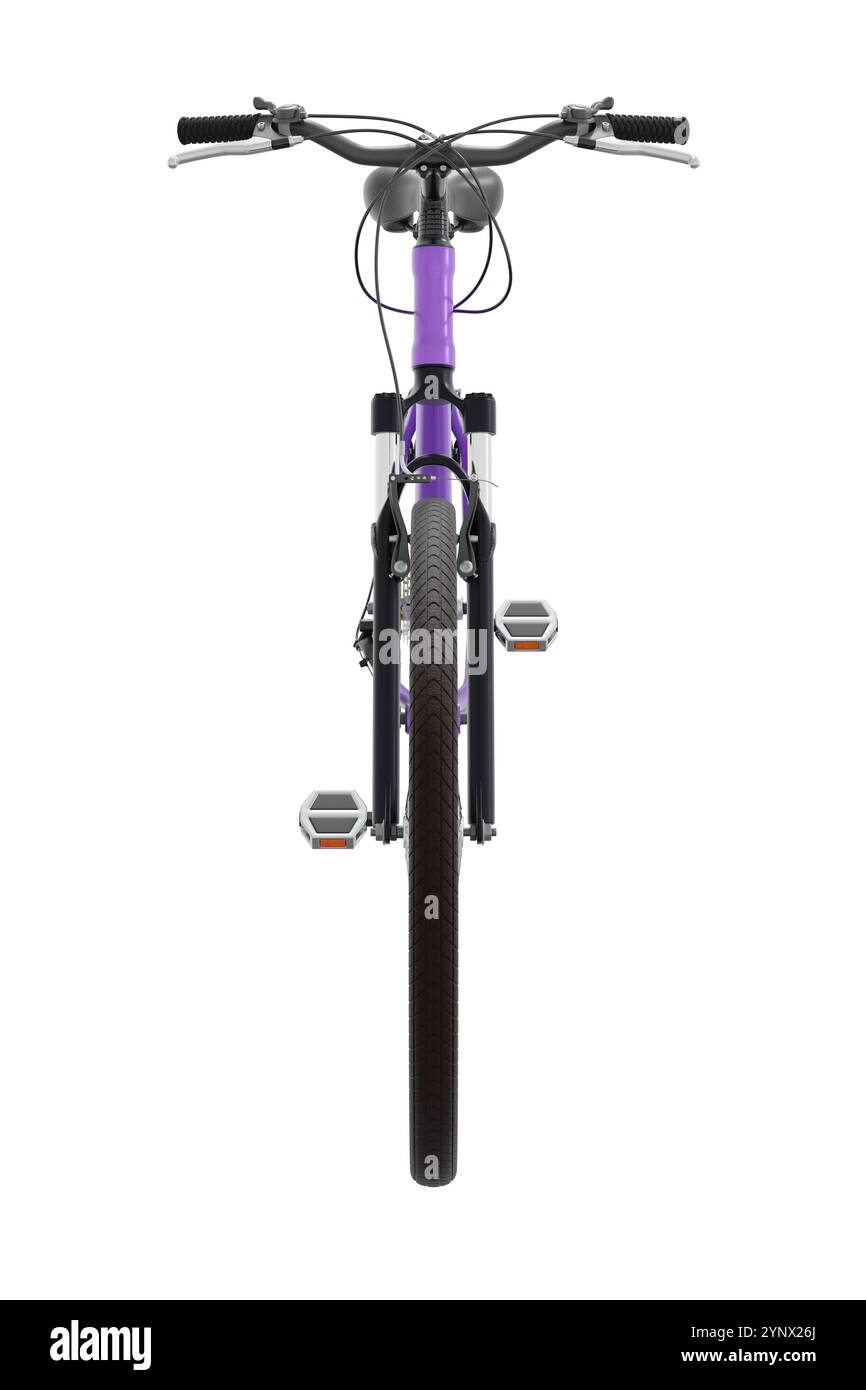 Purple bicycle, front view isolated on white background, 3D ...