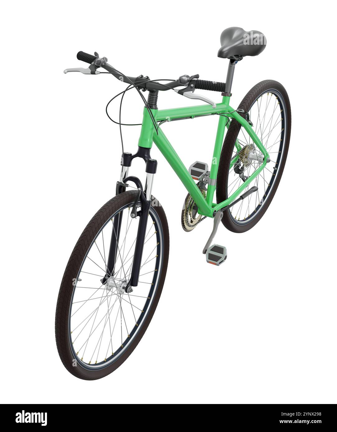 Green bicycle, side top view isolated on white background, 3D ...