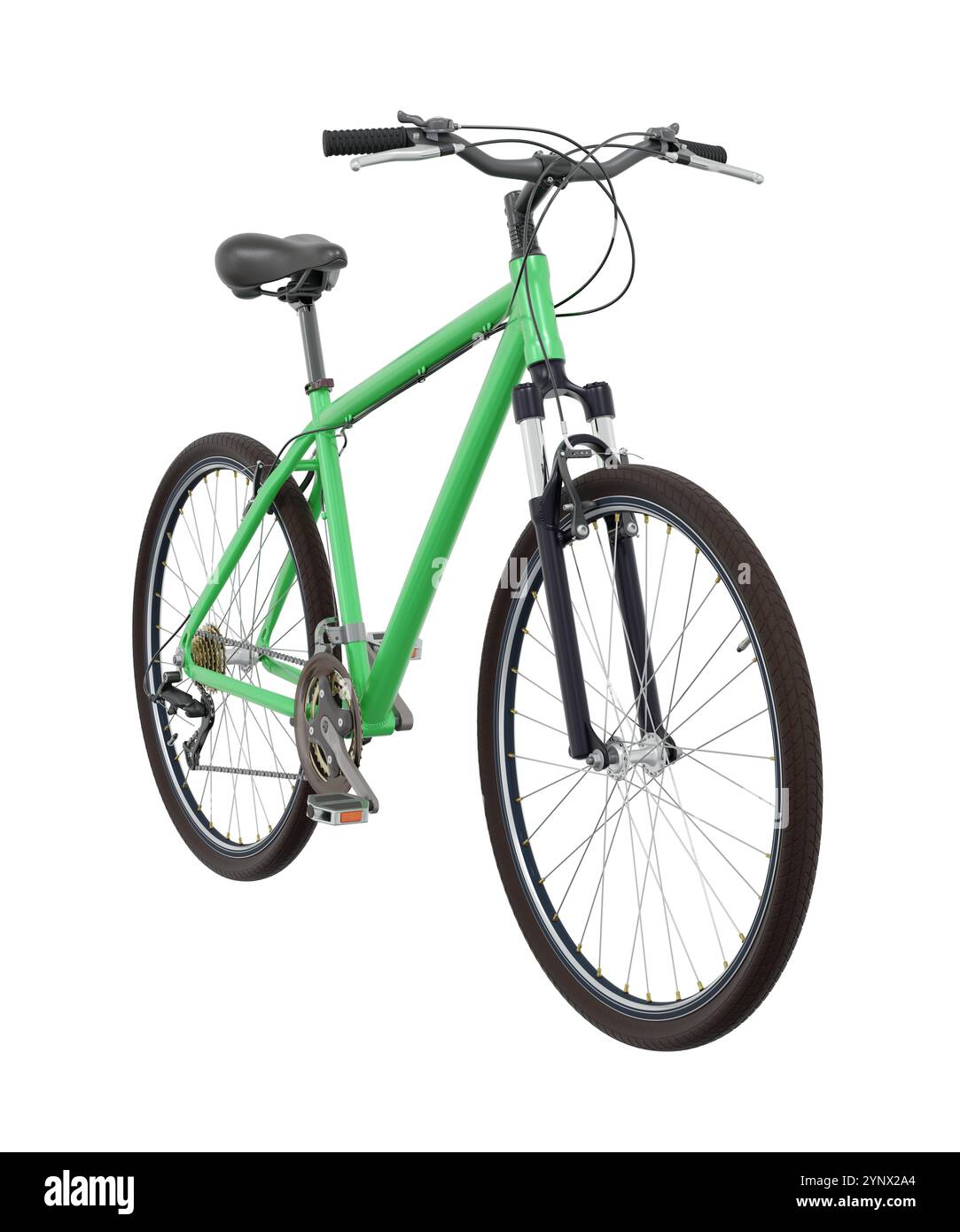 Green bicycle, front side view isolated on white background, 3D ...