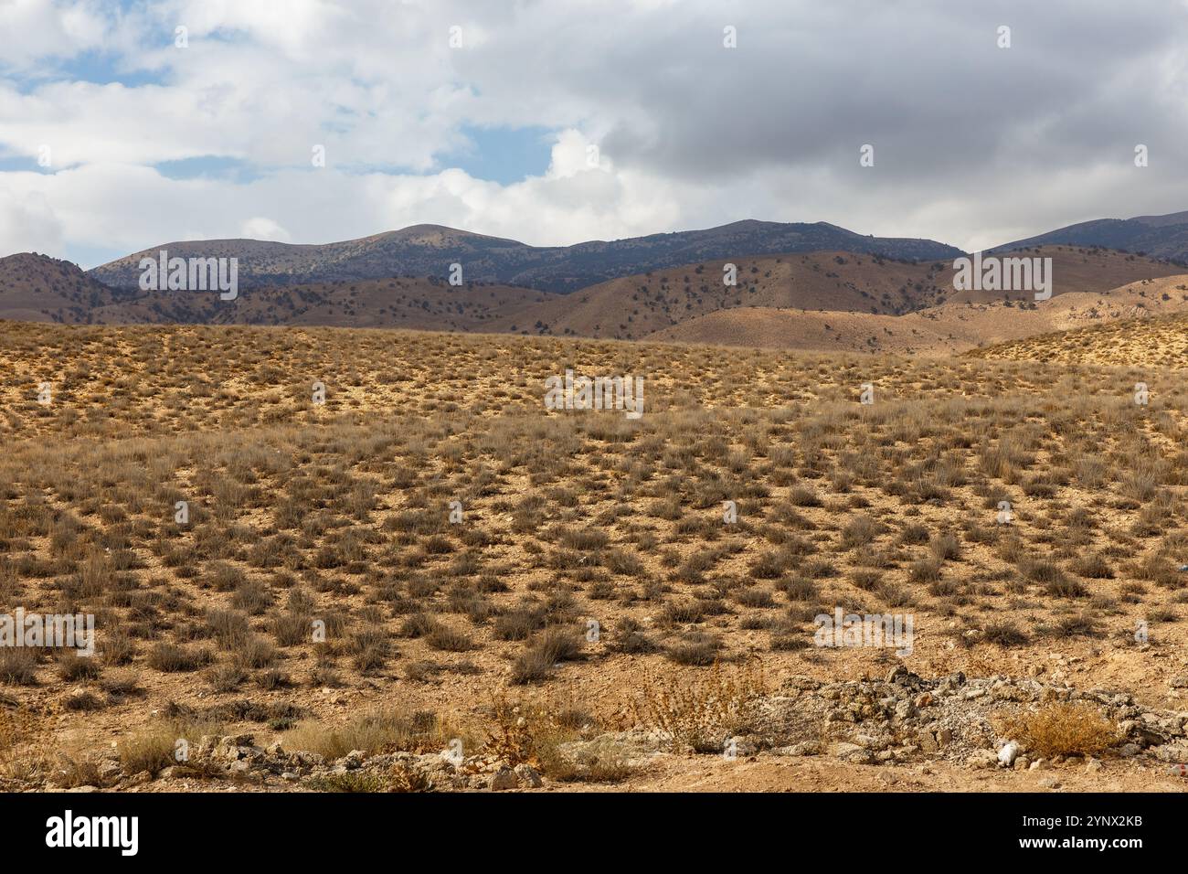 Dry terrain stretches across the horizon in Iran, marked by hilly ...