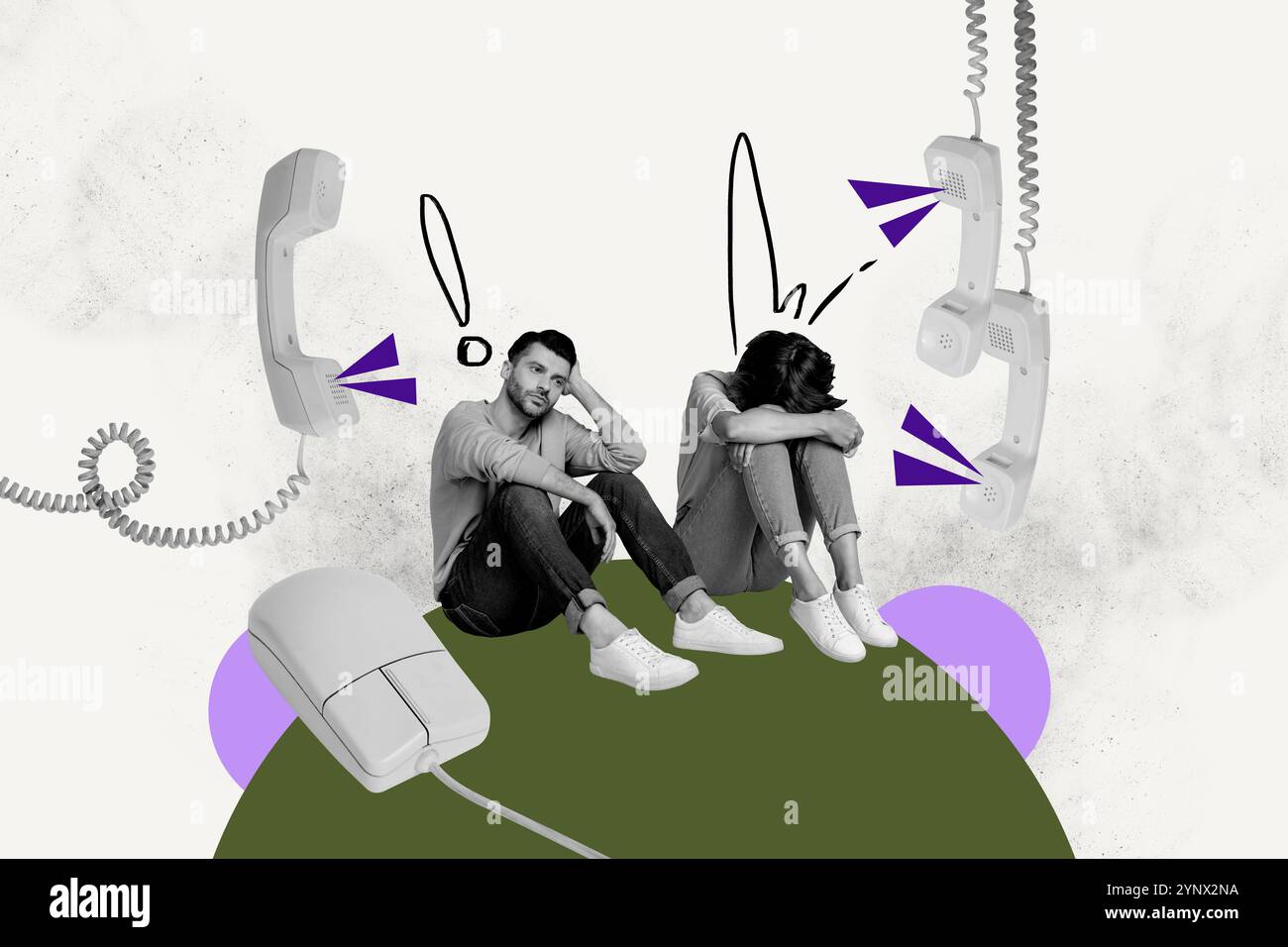 Collage young colleagues coworkers exhausted apathy anxiety overworked ...