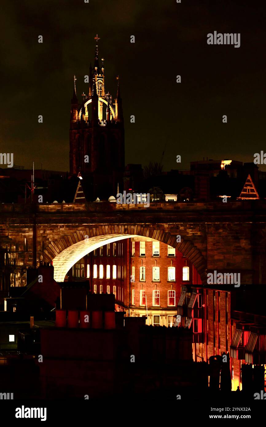 Newcastle skyline from Tyne bridge at night Stock Photo - Alamy