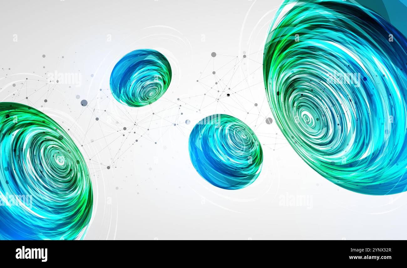Abstract sci-fi vector background with plexus effect and swirl shapes. Hand drawn Stock Vector ...