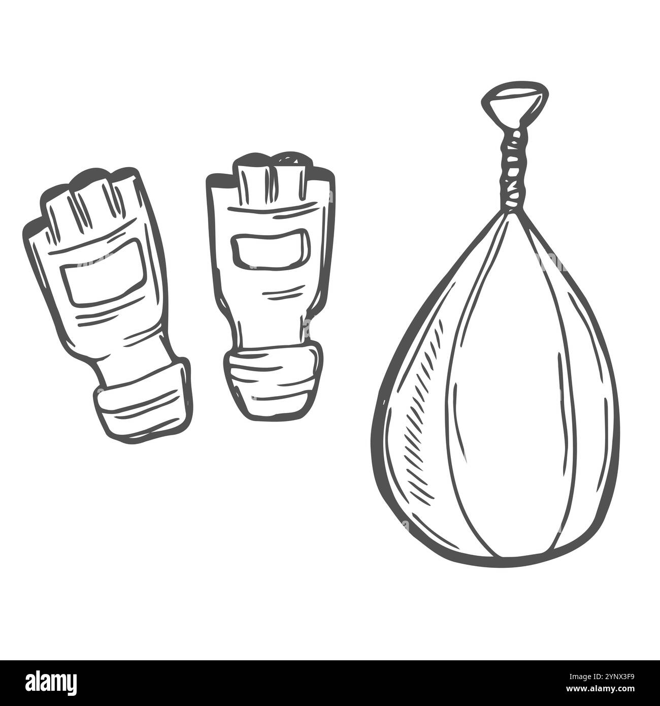 Boxing gloves punching bag graphic black white sketch isolated ...