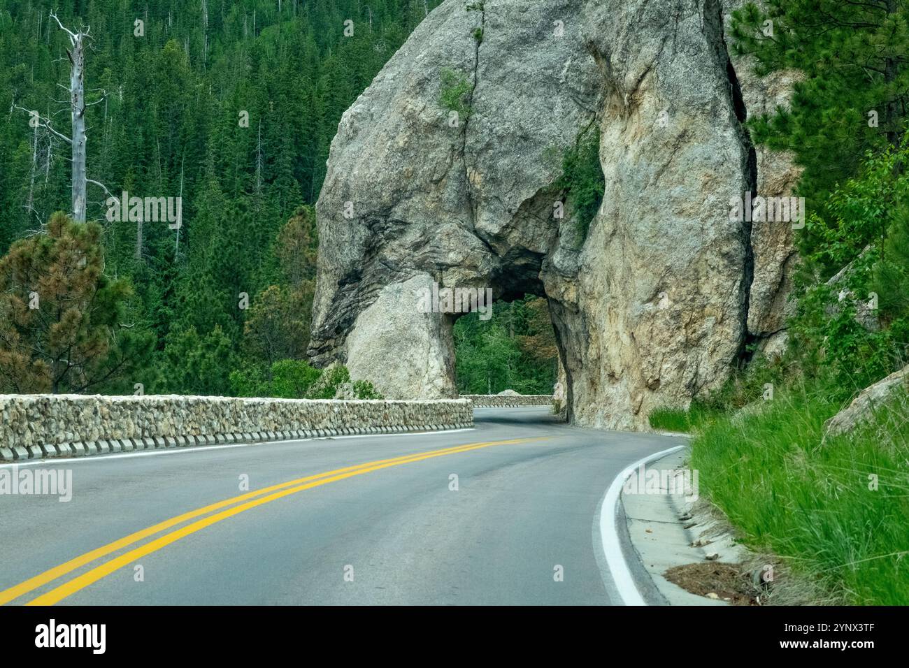 Driving the black hills drive going thru a hole in the mountain Stock ...
