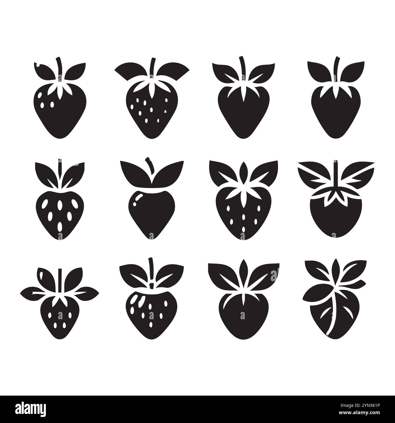 Silhouette set of strawberry on white background Stock Vector Image ...