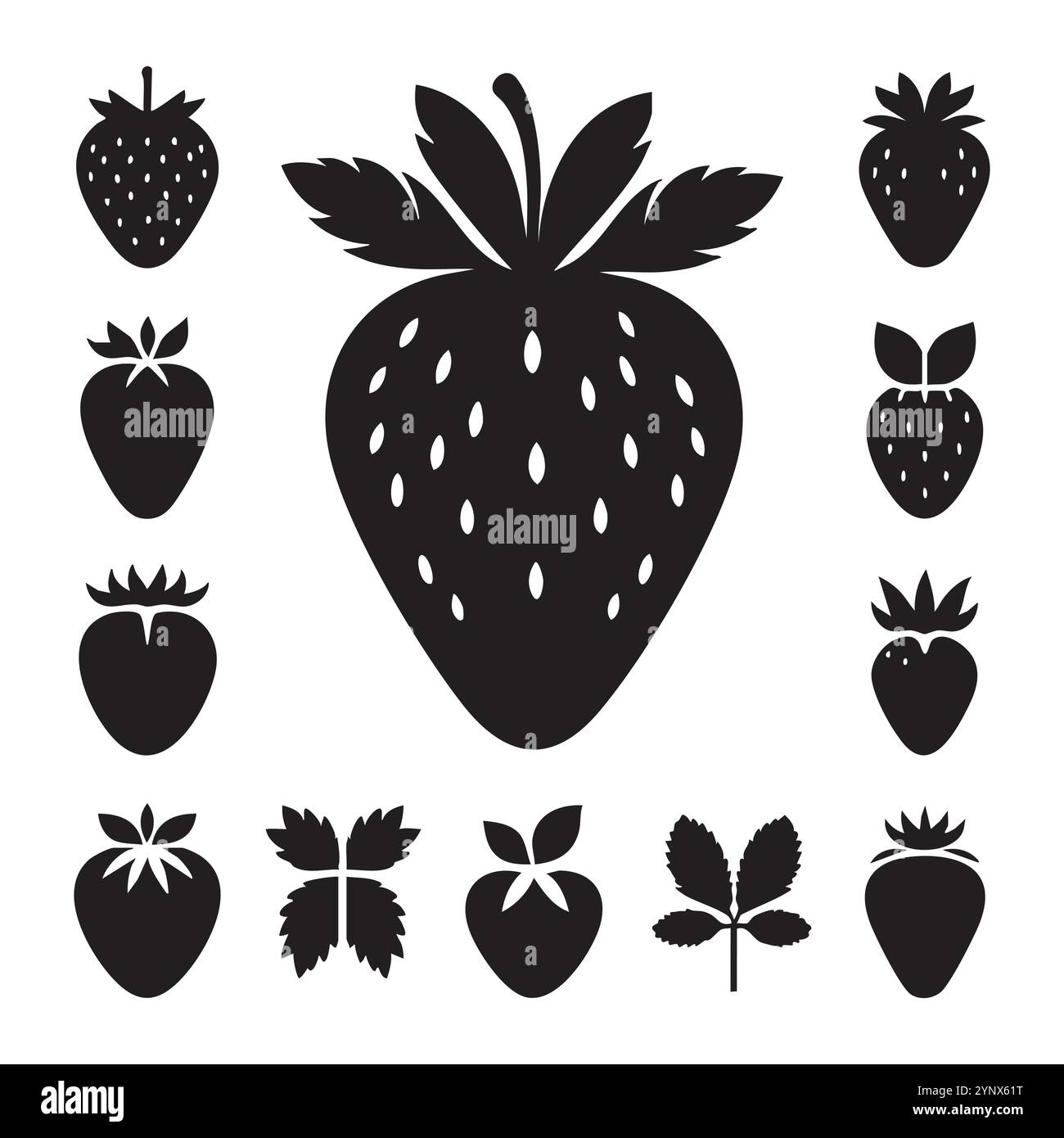 Silhouette set of strawberry on white background Stock Vector Image ...