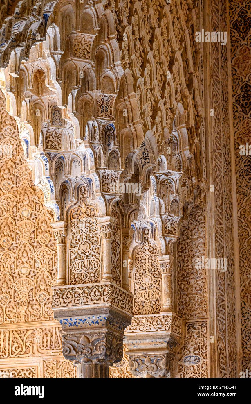 Granada, Spain - July 17, 2024: Close-up of column capitals in a porch ...