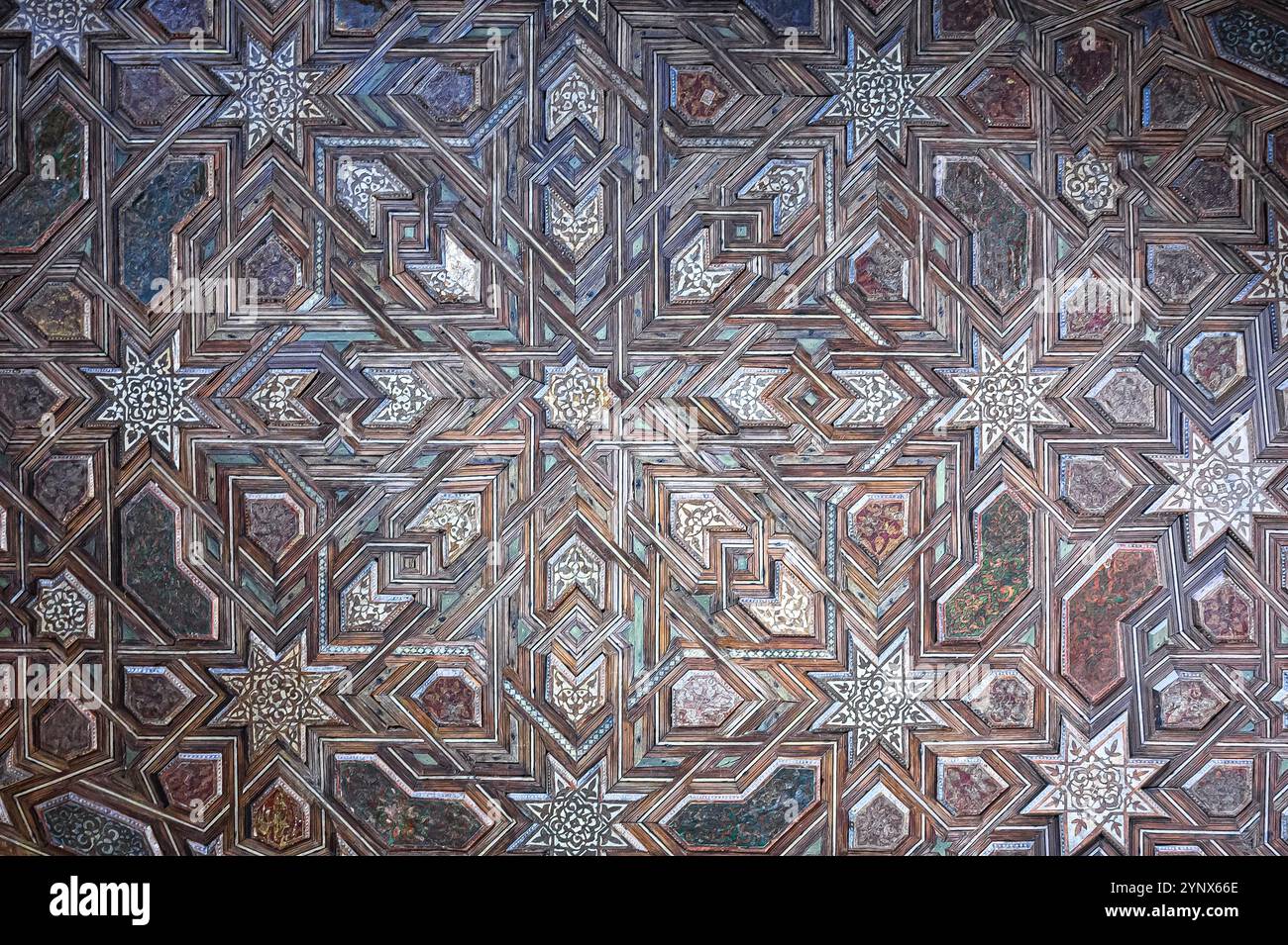Granada, Spain - July 17, 2024: Decorative pattern on a ceiling in the ...