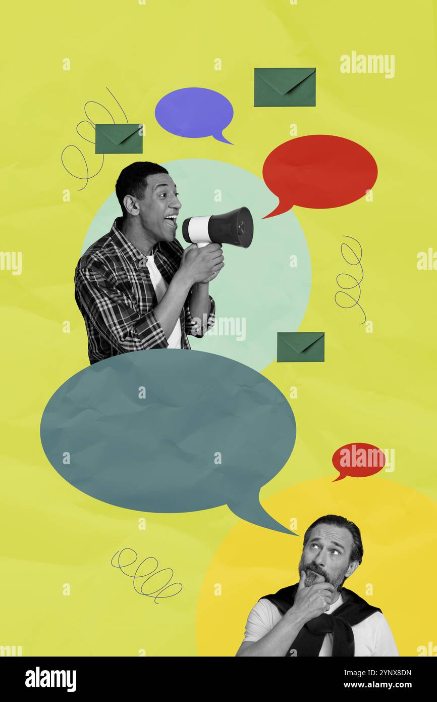 Composite trend artwork image collage of message speech cloud chatting ...