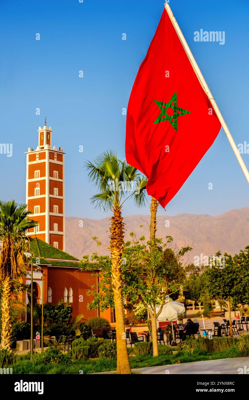 Moroccan flags in the town of Tafroute / Tafrout in the anti-atlas ...