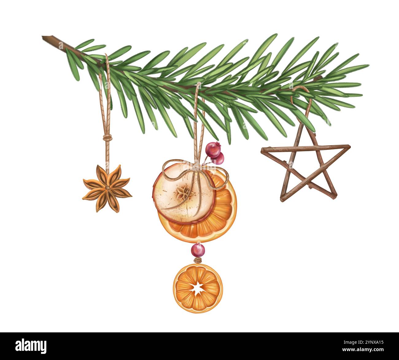 Branches of fir, spruce with eco friendly Christmas tree of recyclable ...