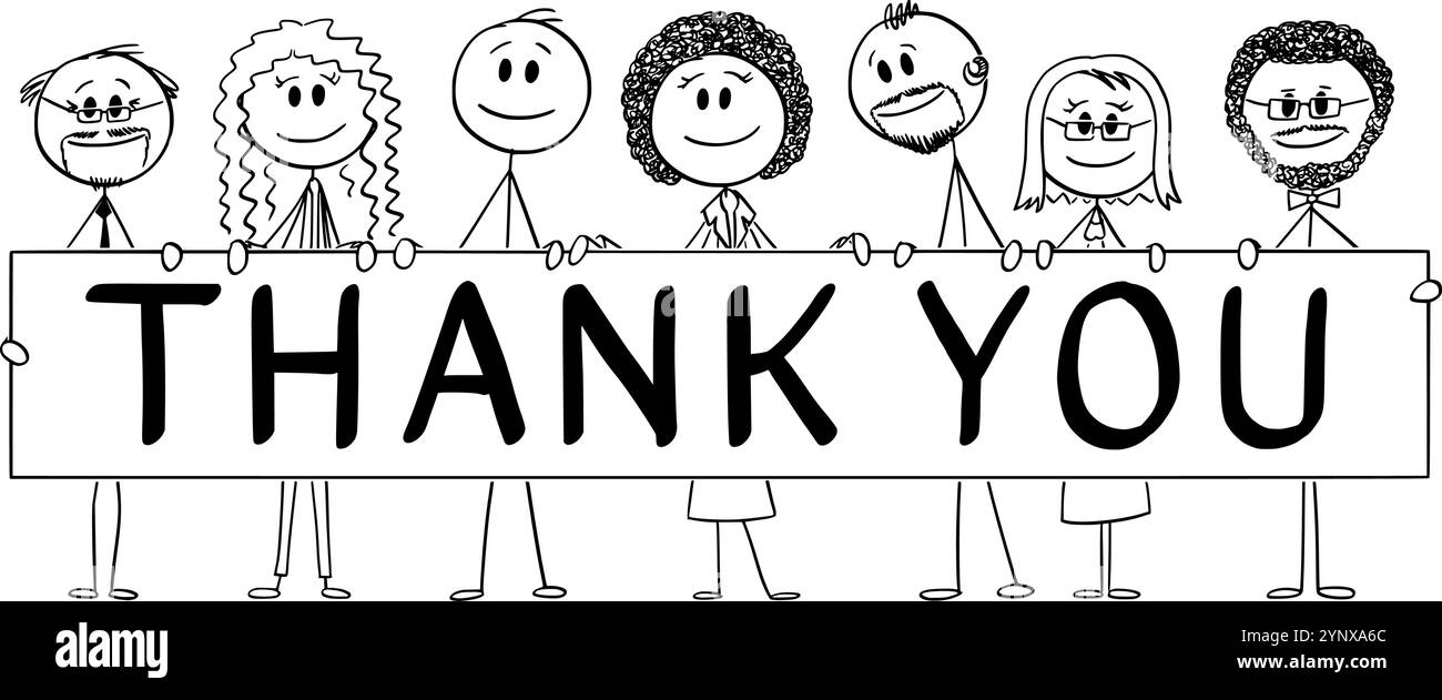 Smiling multiracial diverse team holding thank you sign , vector ...