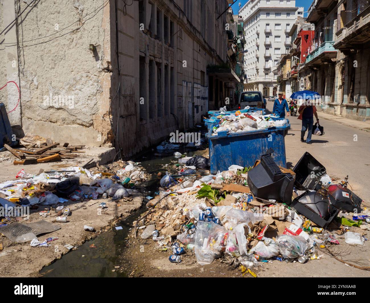 Garbage floating in the streets in old town Havana, Cuba due to ...