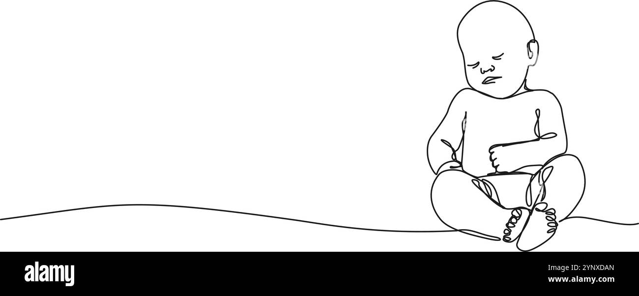 continuous single line drawing of newborn baby, line art vector ...