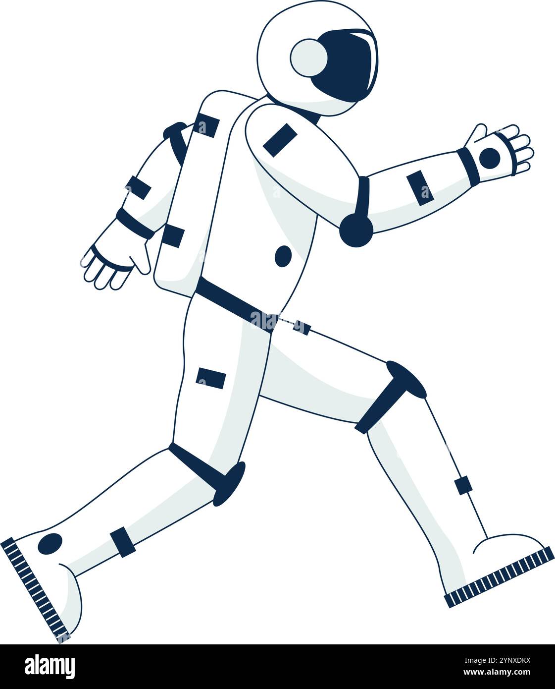 A robot astronaut is running on a white background. The robot is ...