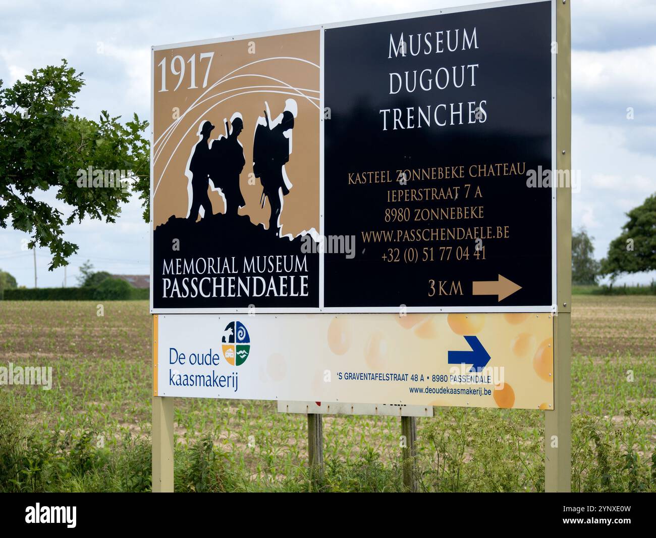 ZONNEBEKE, BELGIUM - MAY 25, 2014: Sign for WW1 Passchendaele Museum ...