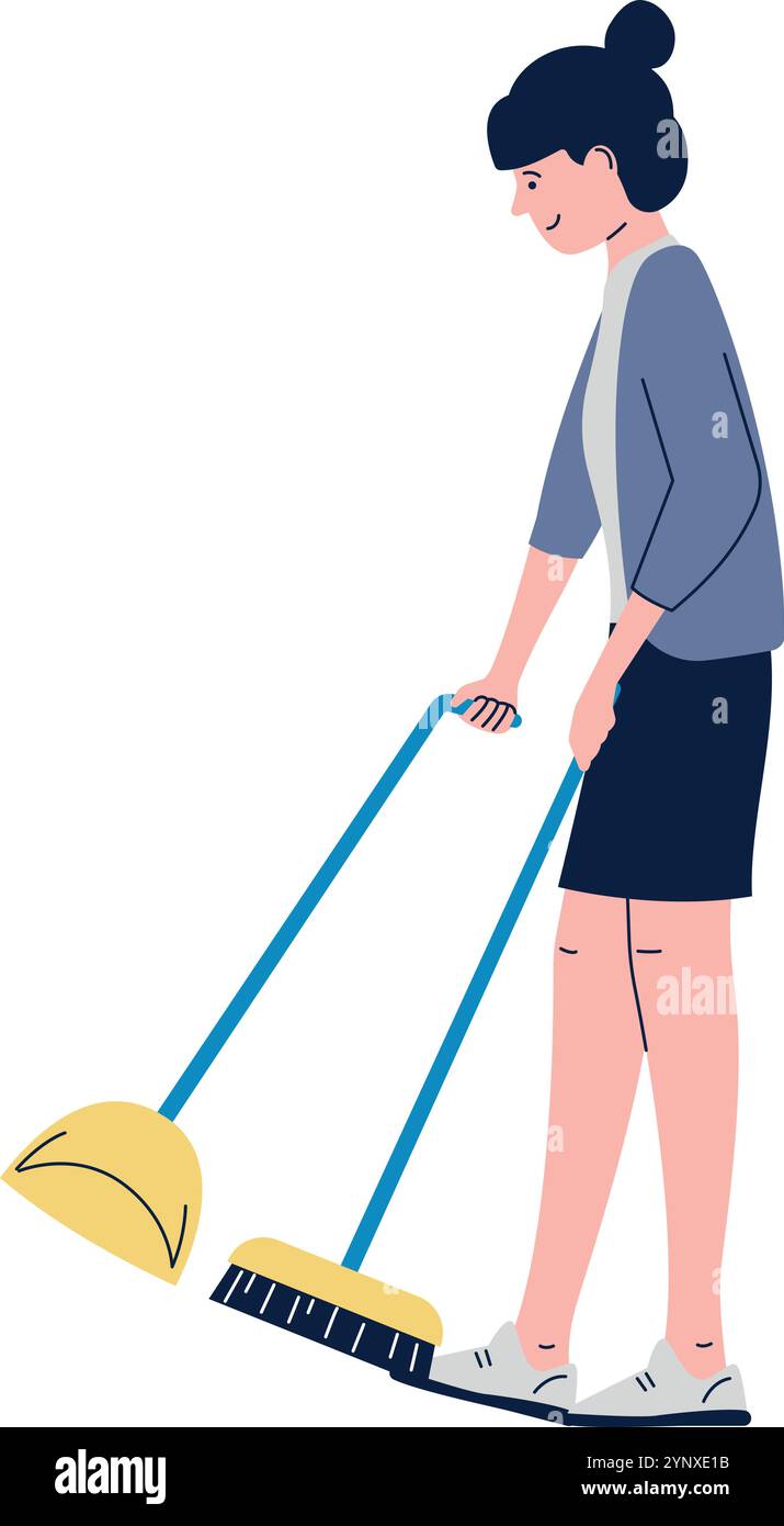 Cleaning lady broom Stock Vector Images - Alamy