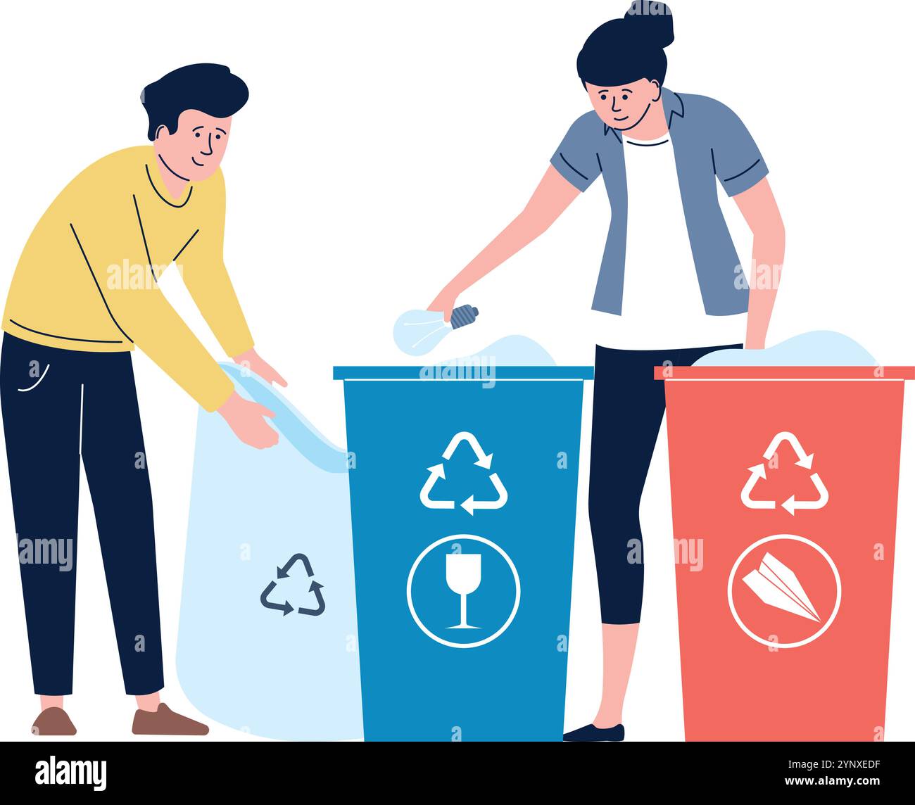 Two people are sorting trash into recycling bins Stock Vector Image & Art - Alamy