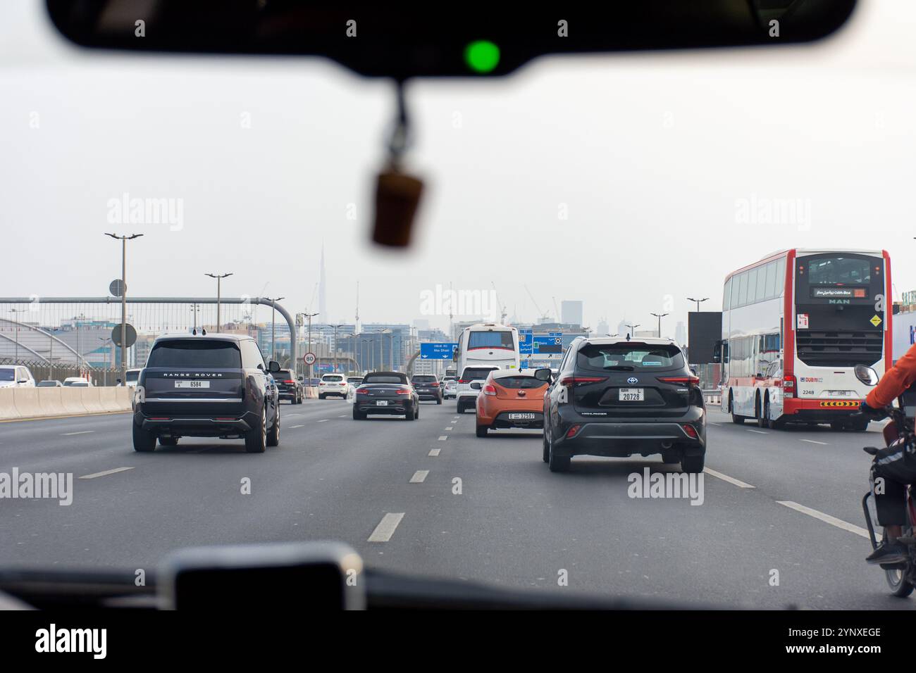 Heavy traffic with an RTA double-decker bus, Dubai, United Arab ...