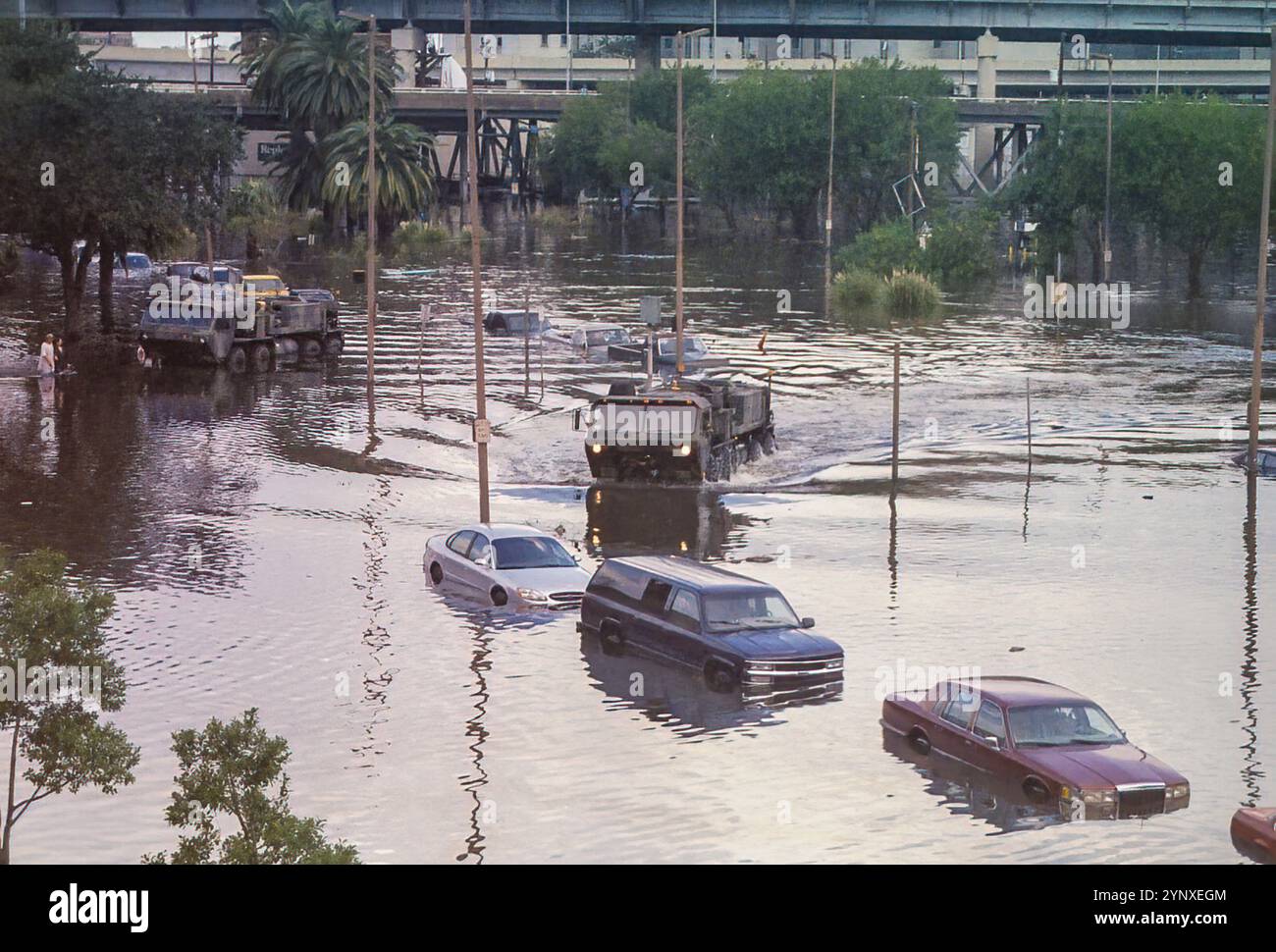 New Orleans, LA, USA - August, 2005: A large military truck drives ...