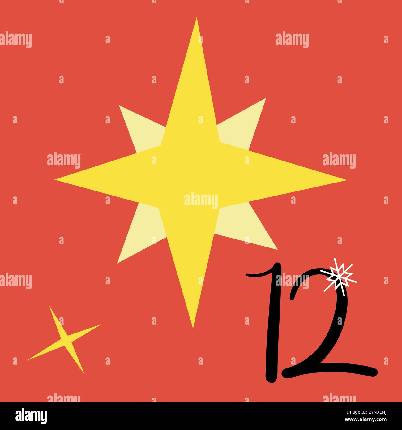 Christmas advent calendar with Christmas star on red background. 12th ...
