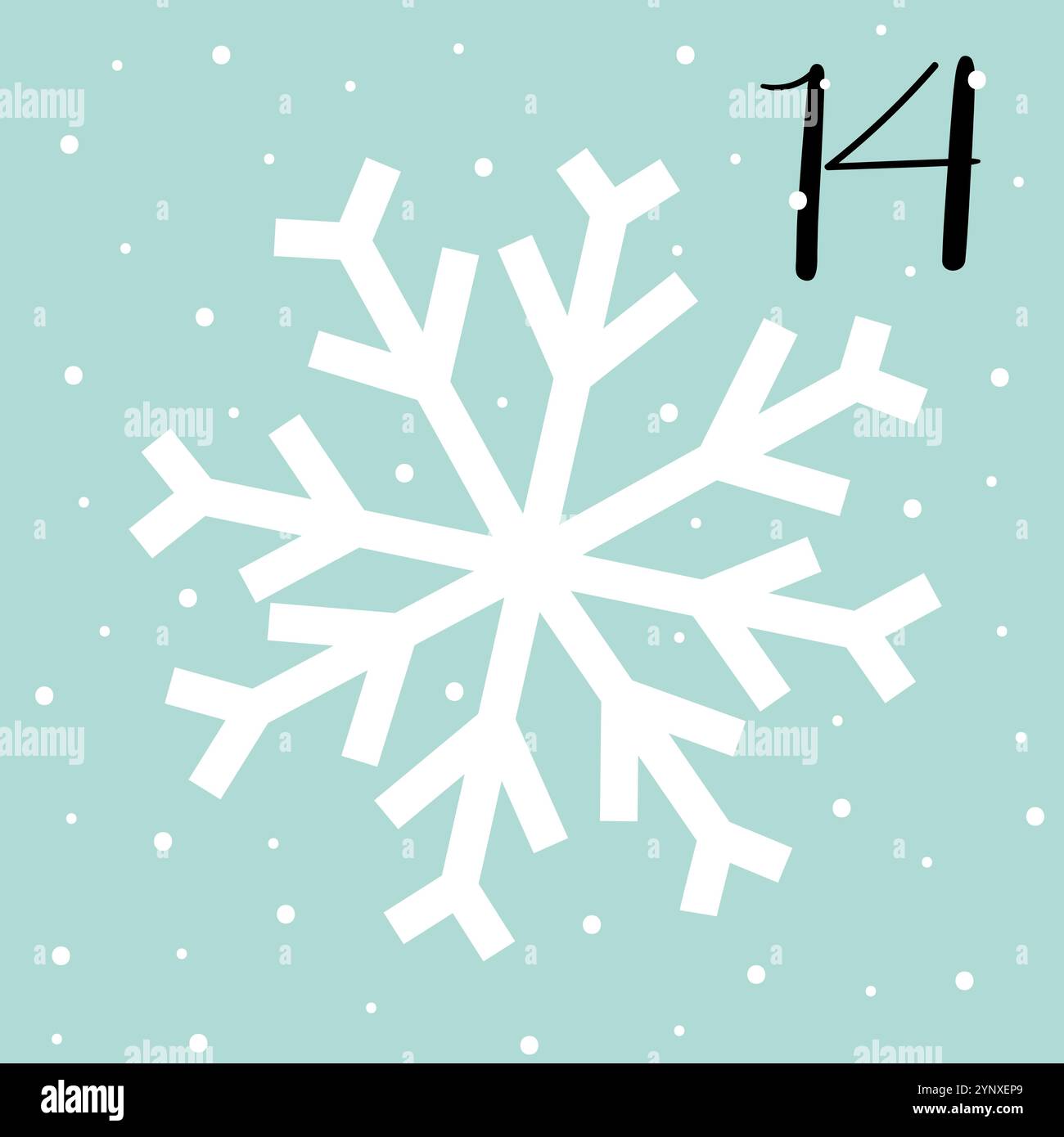 Christmas advent calendar with snowflake and snowfall. 14th of december ...