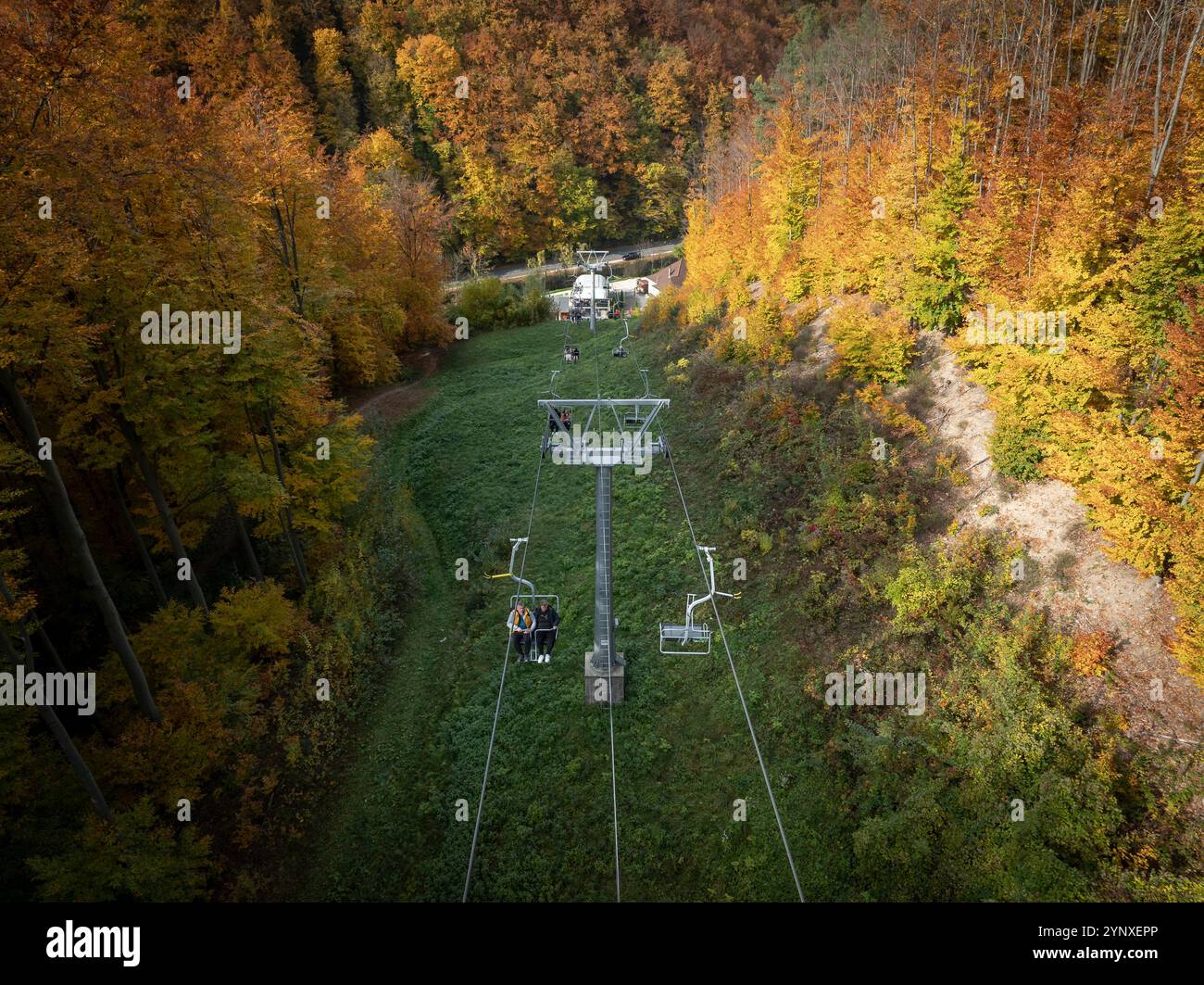 Lillafüred Cable Car, Chair Lift through forest and hills of Hungary ...