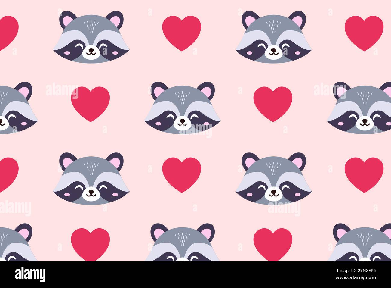 Cute pattern. Raccoon and hearts. Vector illustration Stock Vector ...