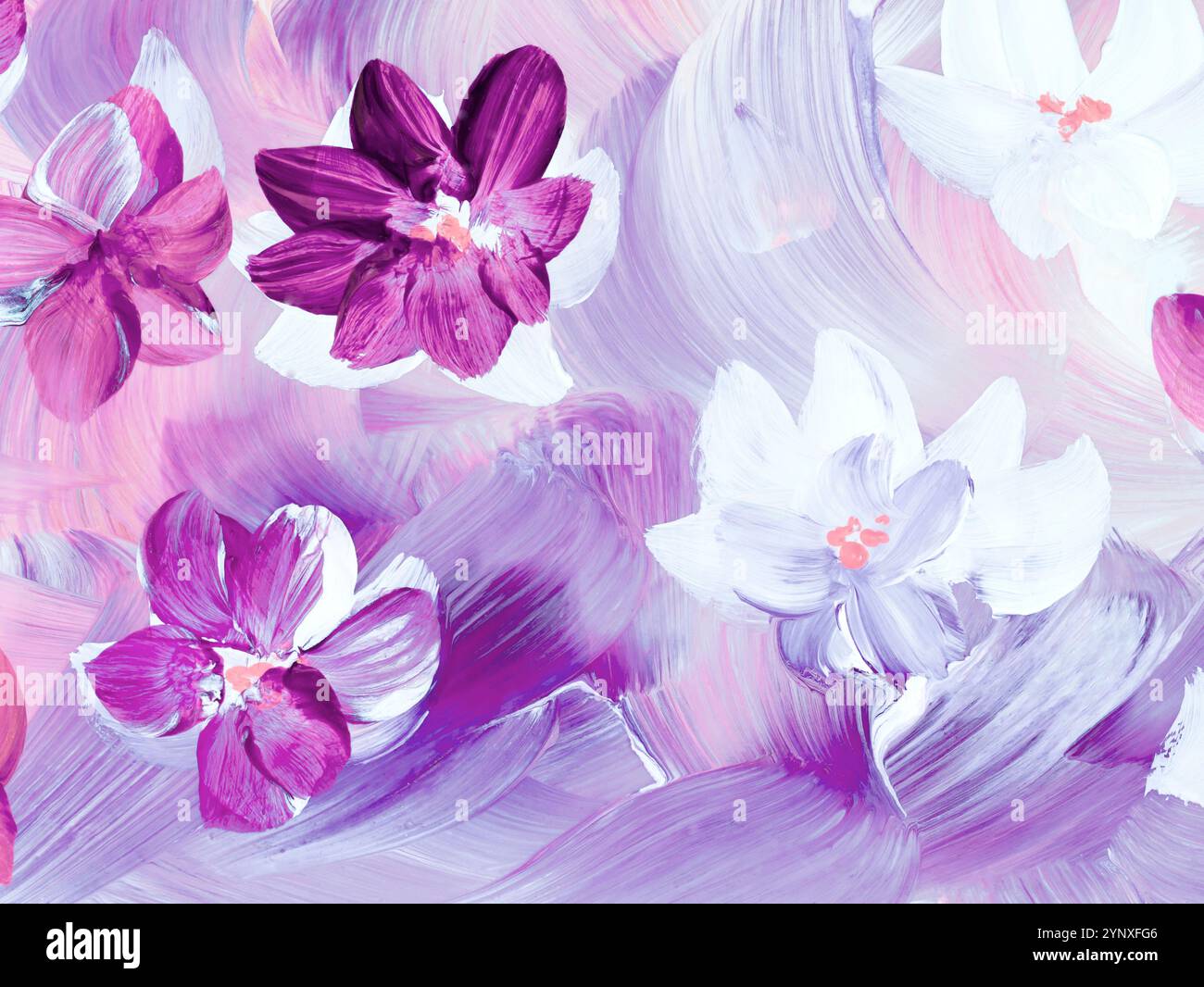 Purple abstract flower, original hand drawn, impressionism style, color ...