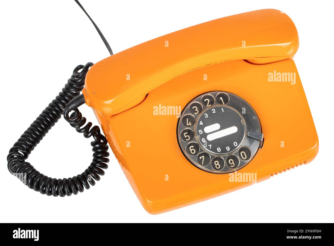 Old vintage orange rotary phone isolated on white background Stock ...