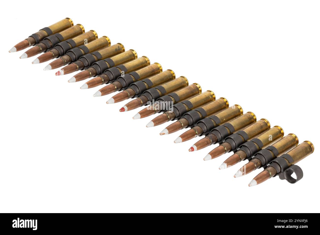 .50 BMG caliber machine gun ammunition belt with cartridges isolated on ...
