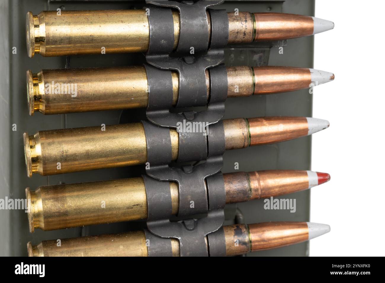 .50 BMG caliber machine gun ammunition belt with cartridges in ...