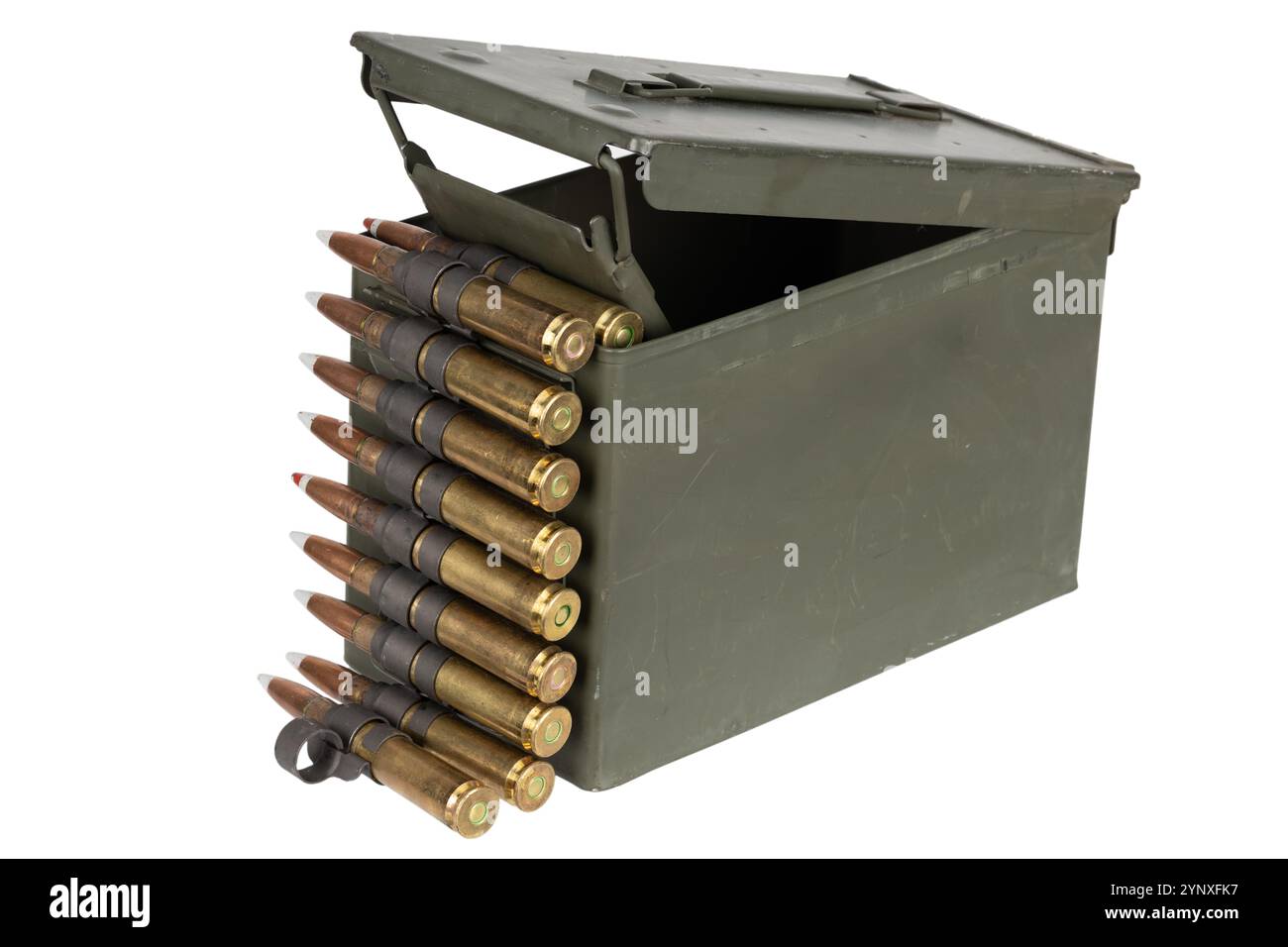 .50 BMG caliber machine gun ammunition belt with cartridges in ...