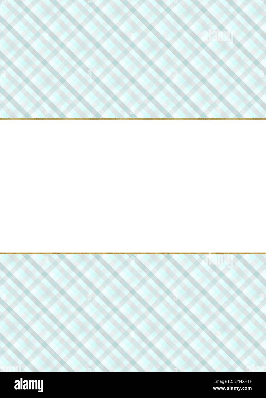 Ready-made postcard with blue plaid pattern, horizontal golden frame ...