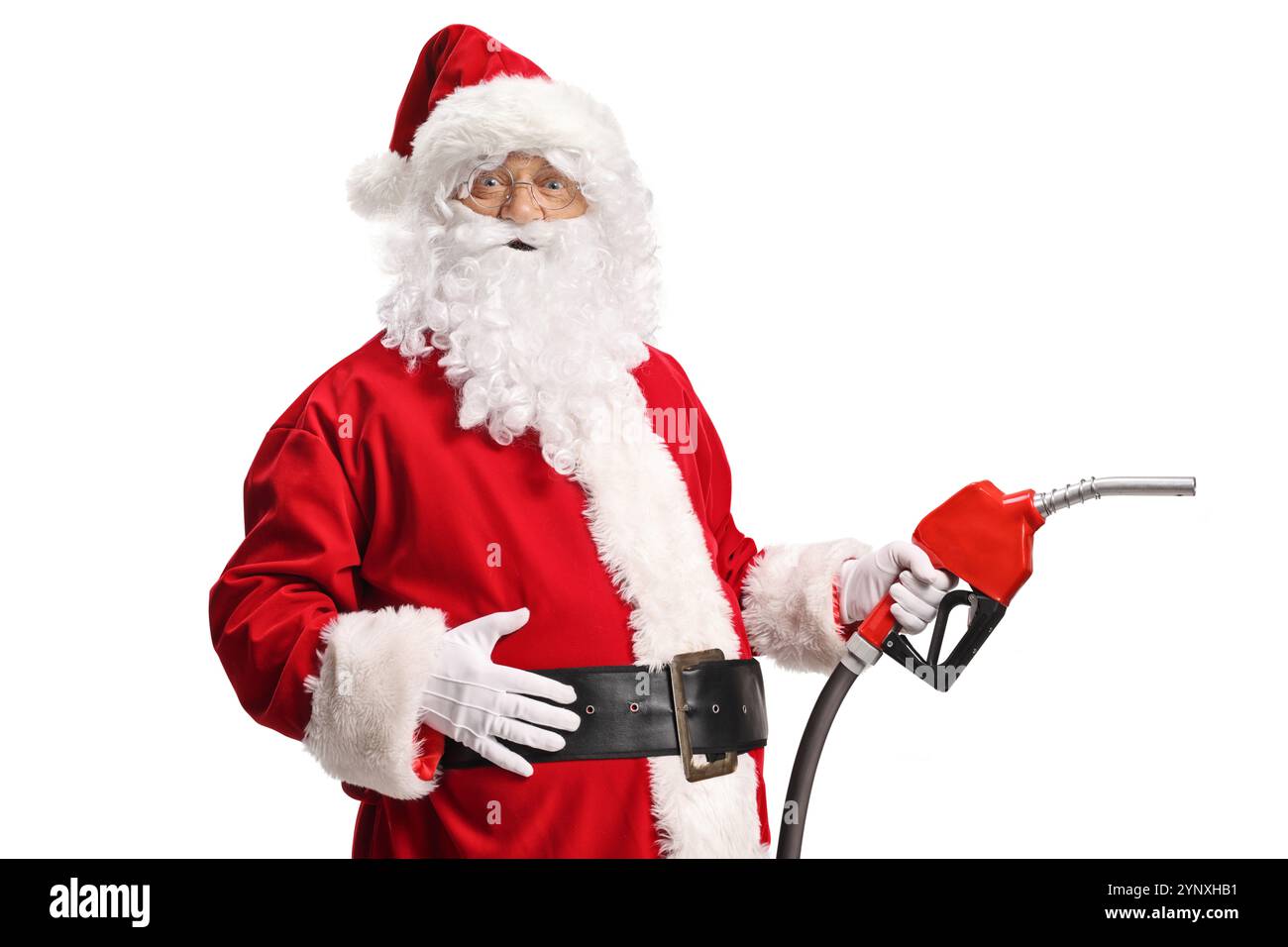 Santa Claus holding a fuel injection nozzle isolated on white ...