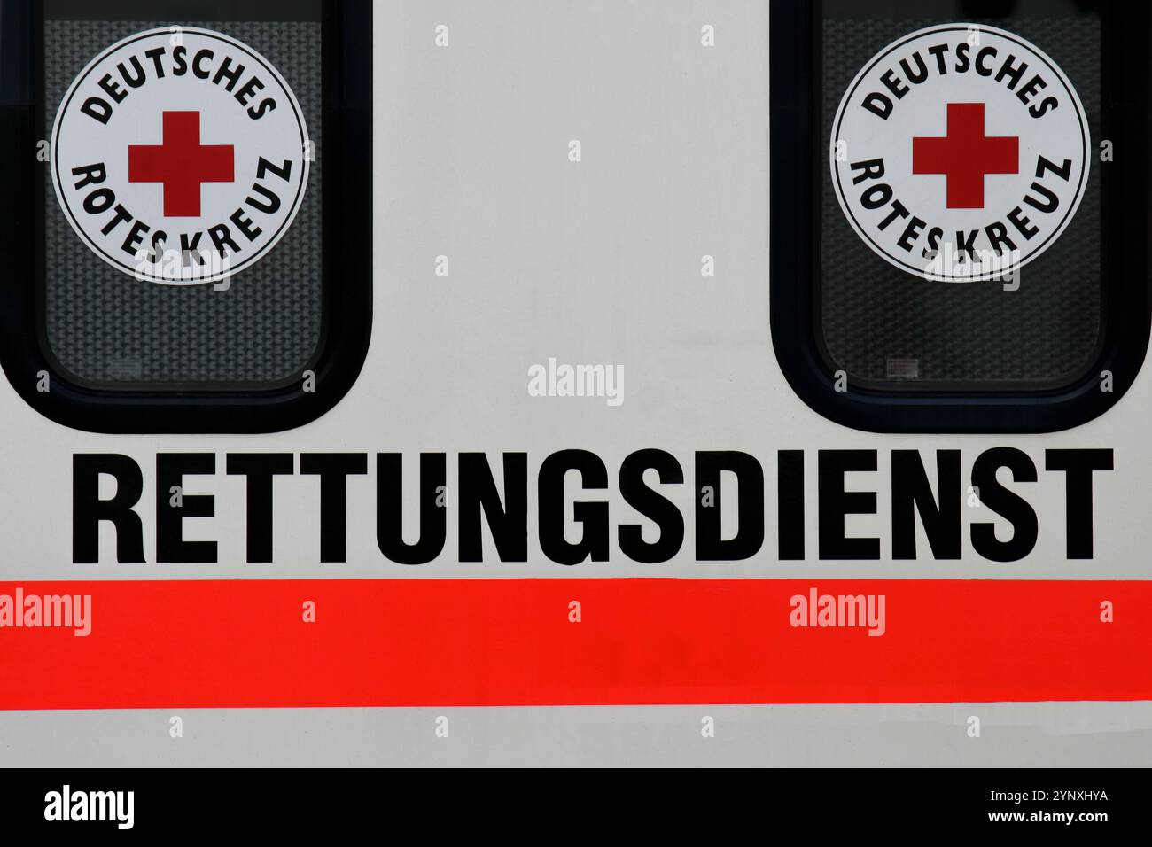 Neuwied, Germany - July 1, 2009: part of the backside of an ambulance ...