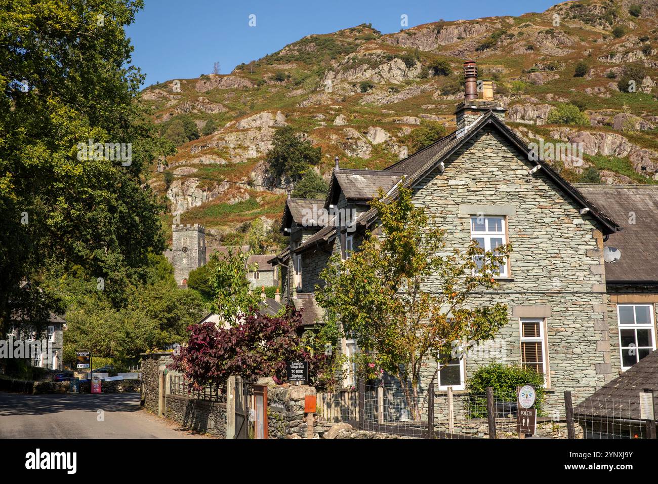UK, England, Cumbria, Langdale, Chapel Stile, locally quarried slate ...