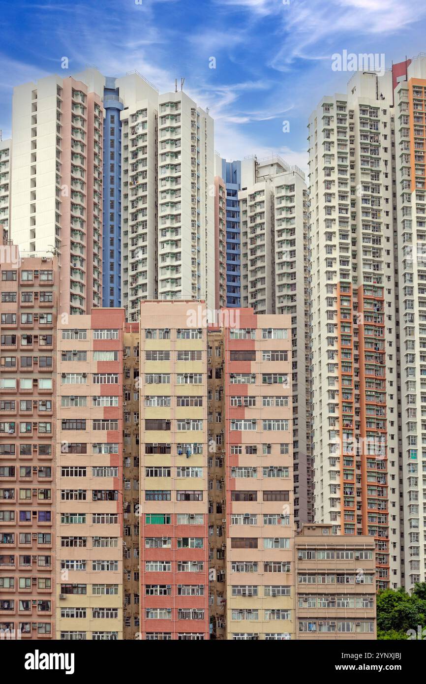 Dense urban architecture in Hong Kong with tightly packed high-rise ...