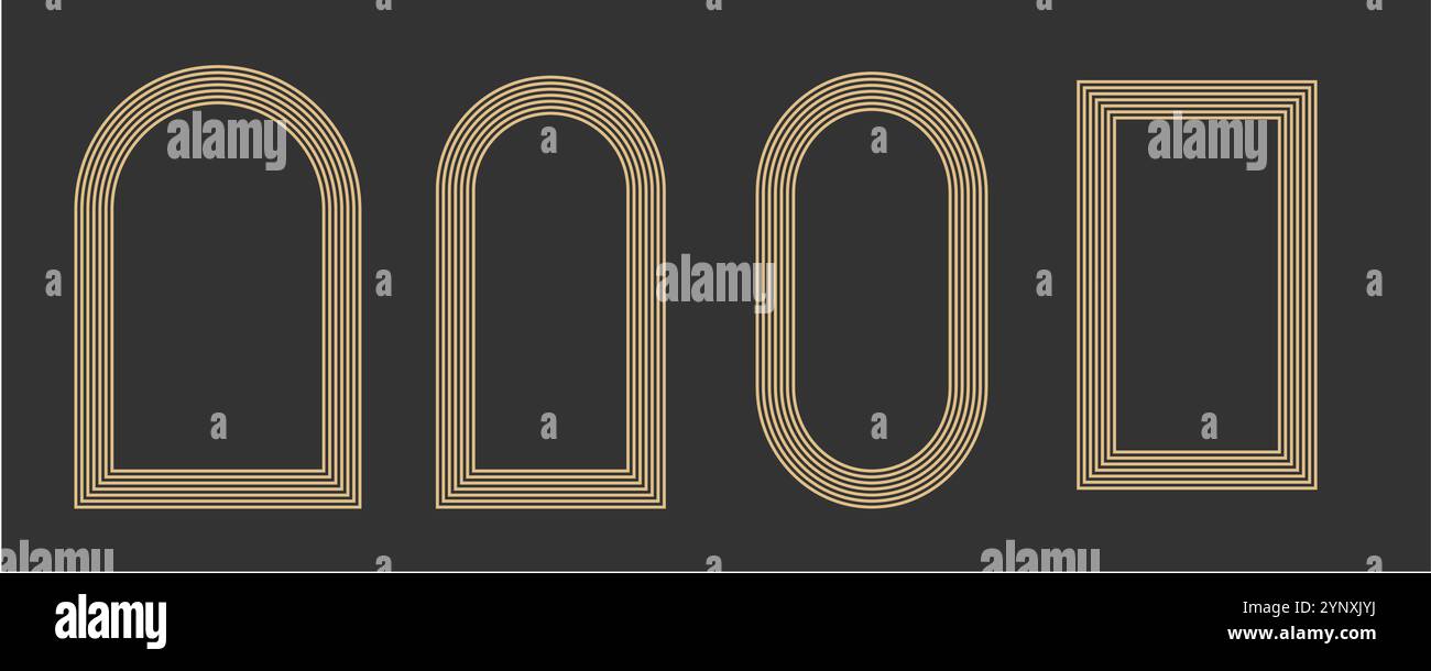 Arch, gold geometric lines, knots abstract shapes. Set modern golden ...