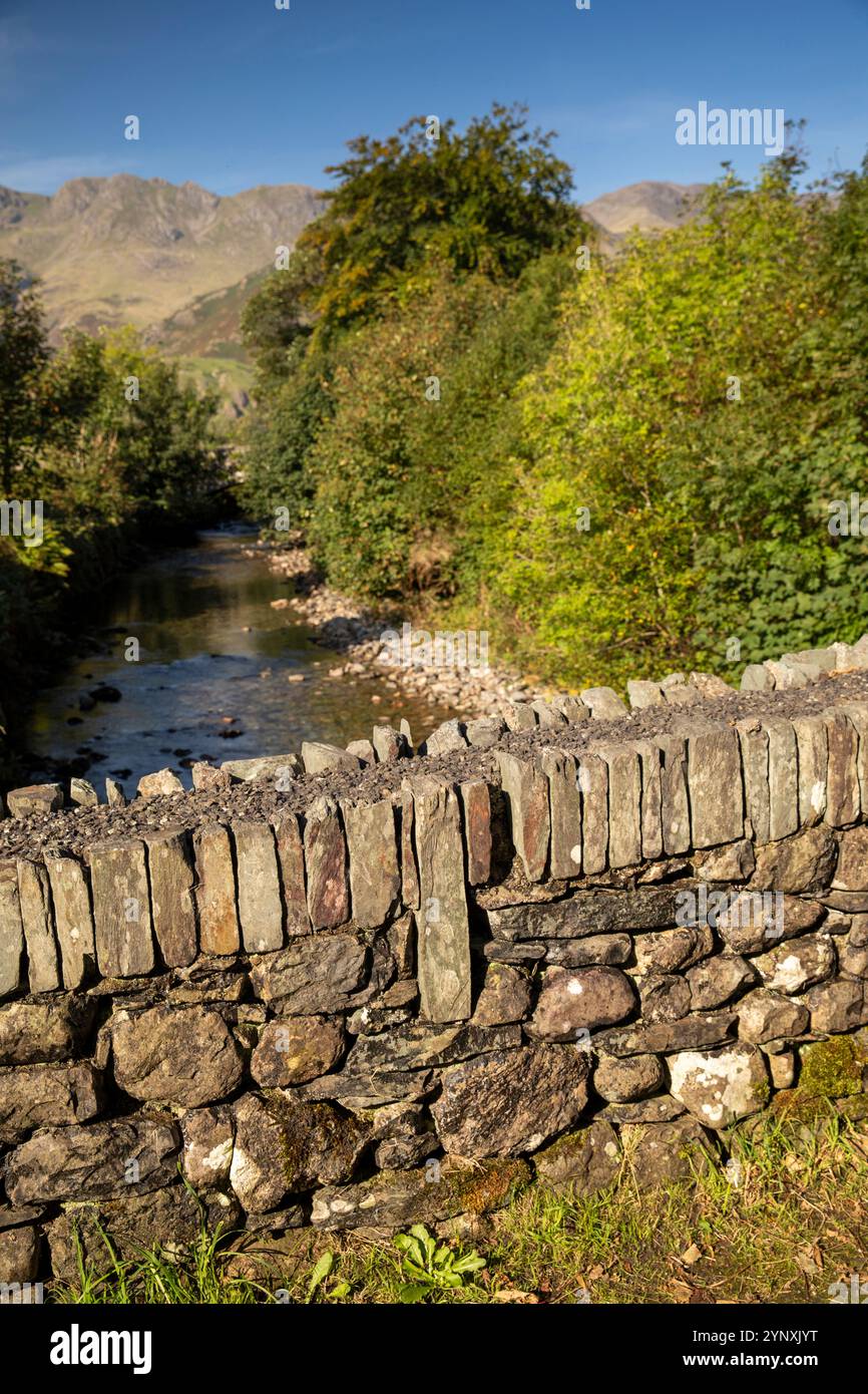 UK, England, Cumbria, Langdale, slate-built bridge across Great ...