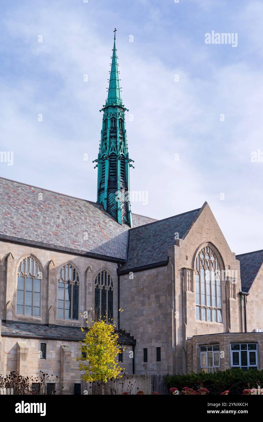 steeple and exterior of landmark church built in gothic style ...